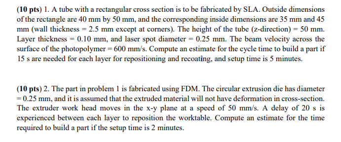 Solved (10 pts) 1. A tube with a rectangular cross section | Chegg.com
