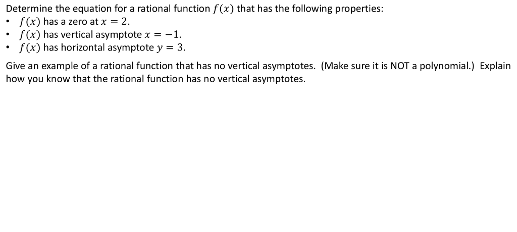 Solved Determine The Equation For A Rational Function F X