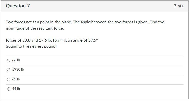 Solved Two forces act at a point in the plane. The angle | Chegg.com