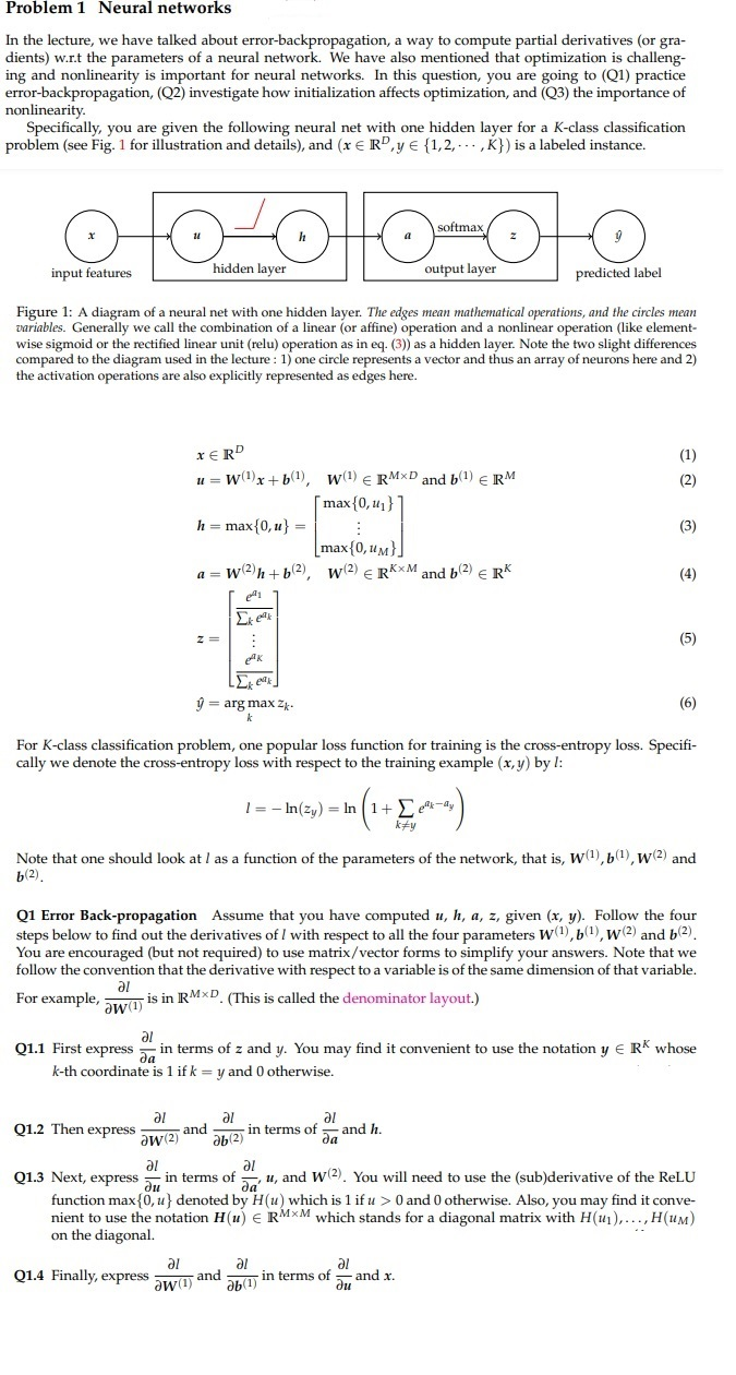 Problem 1 Neural networks In the lecture, we have | Chegg.com