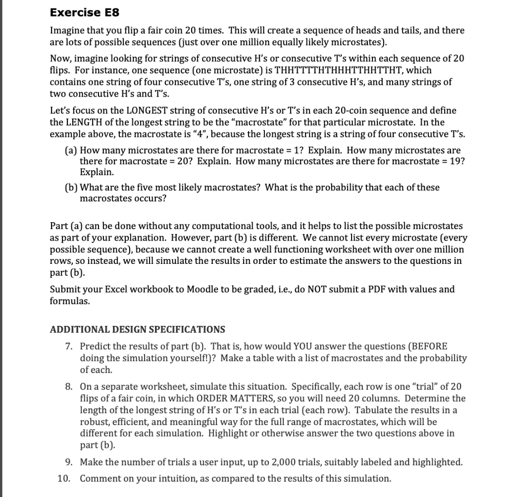 Exercise E8 Imagine that you flip a fair coin 20 | Chegg.com
