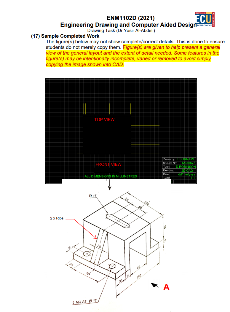 Solved AUSTRALIA ENM1102D (2021) ECU Engineering Drawing and | Chegg.com