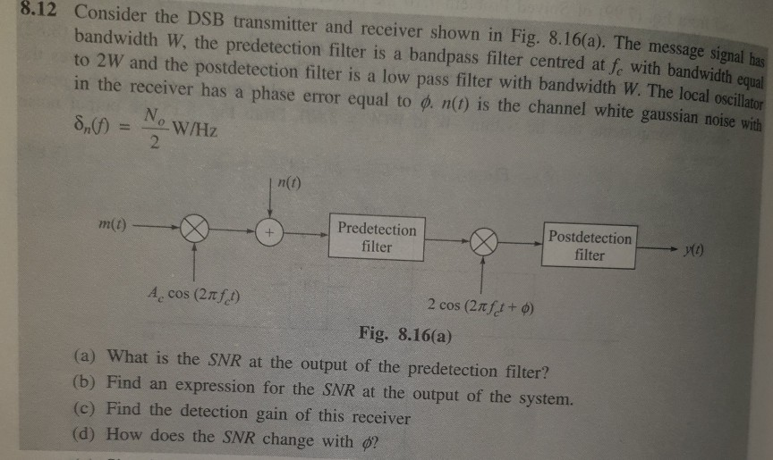 Solved 8.12 Consider the DSB transmitter and receiver shown | Chegg.com