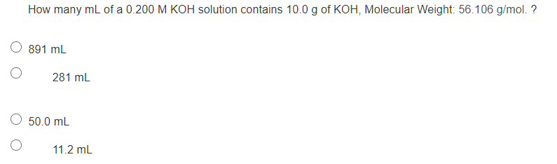 Solved How many mL of a 0.200 M KOH solution contains 10.0 g | Chegg.com