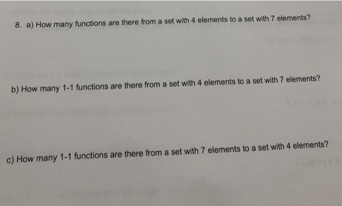 Solved 8. a) How many functions are there from a set with 4 | Chegg.com