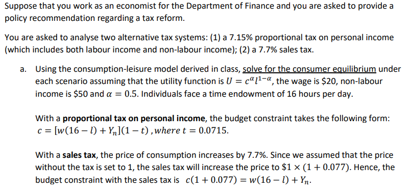 Solved Compare the proposed taxes to the lump sum tax and | Chegg.com