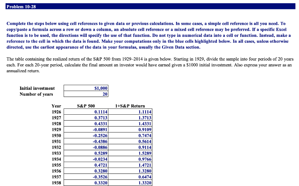 Solved Problem 10-28 Complete the steps below using cell | Chegg.com