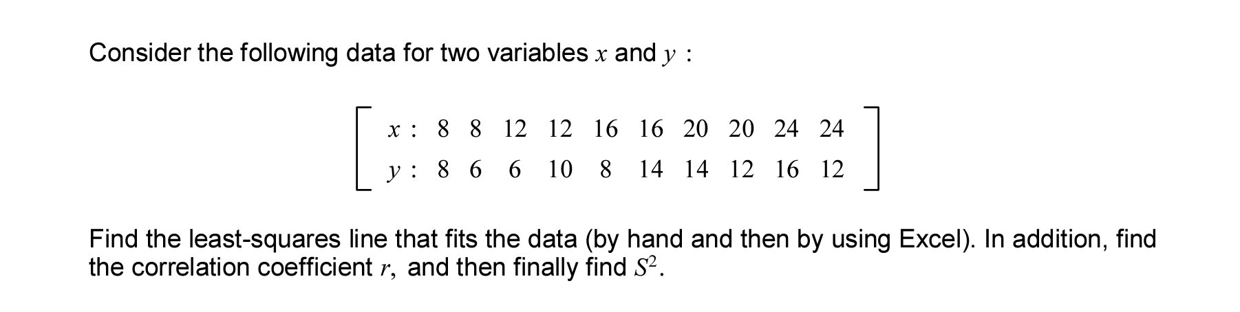 Solved Consider the following data for two variables x and y | Chegg.com