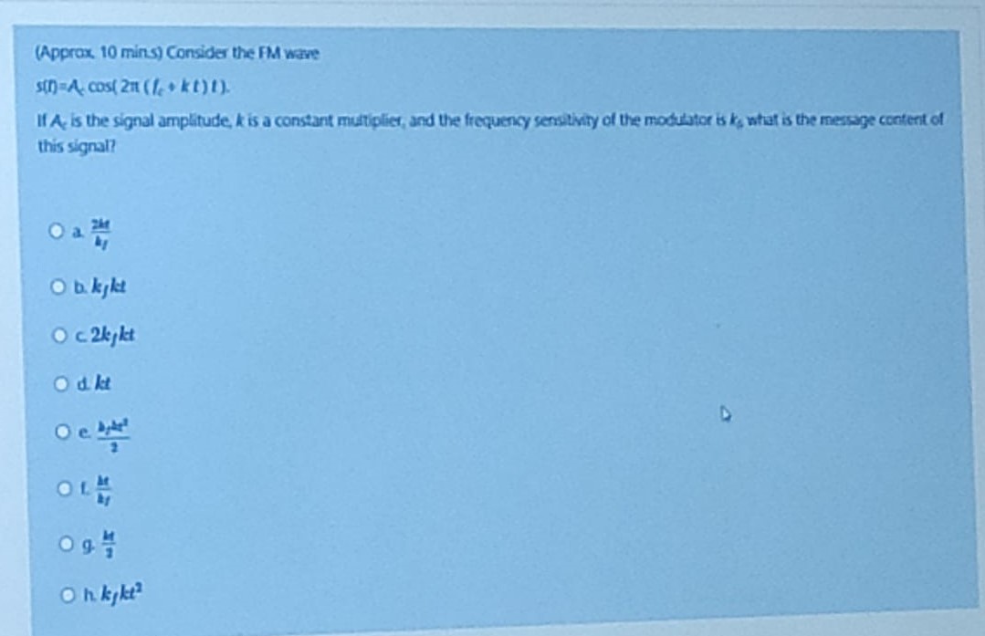Solved (Approx 10 mins) Consider the FM wave | Chegg.com