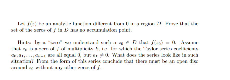Solved Let f(z) be an analytic function different from 0 in | Chegg.com