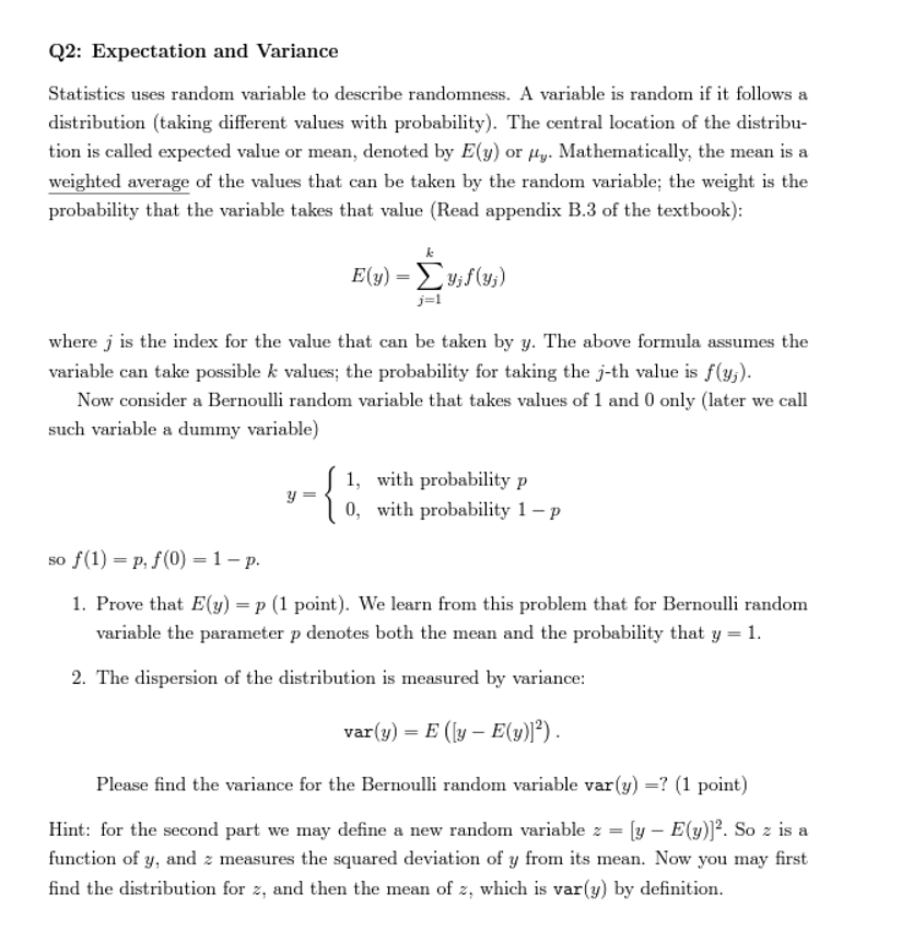 Solved Q2: Expectation and VarianceStatistics uses random | Chegg.com