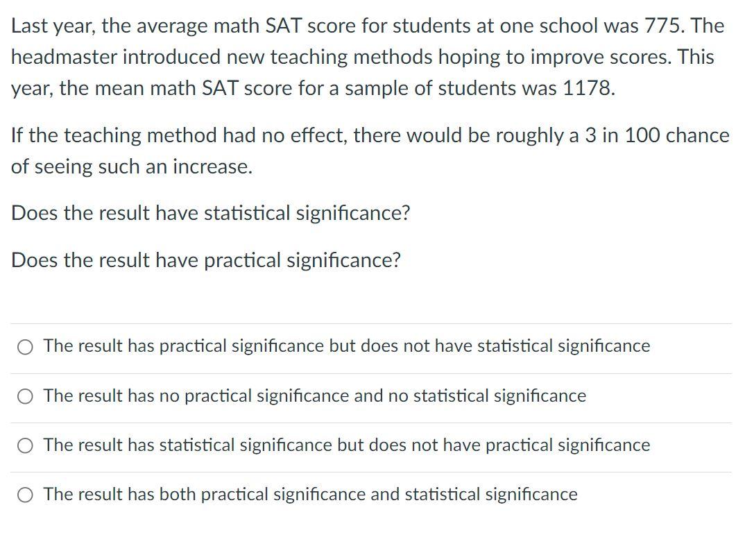 Solved Last year, the average math SAT score for students at | Chegg.com