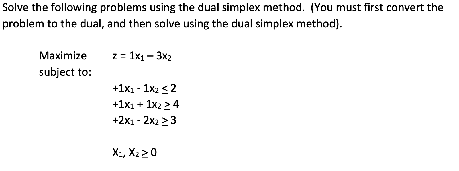 Solved Solve the following problems using the dual simplex | Chegg.com