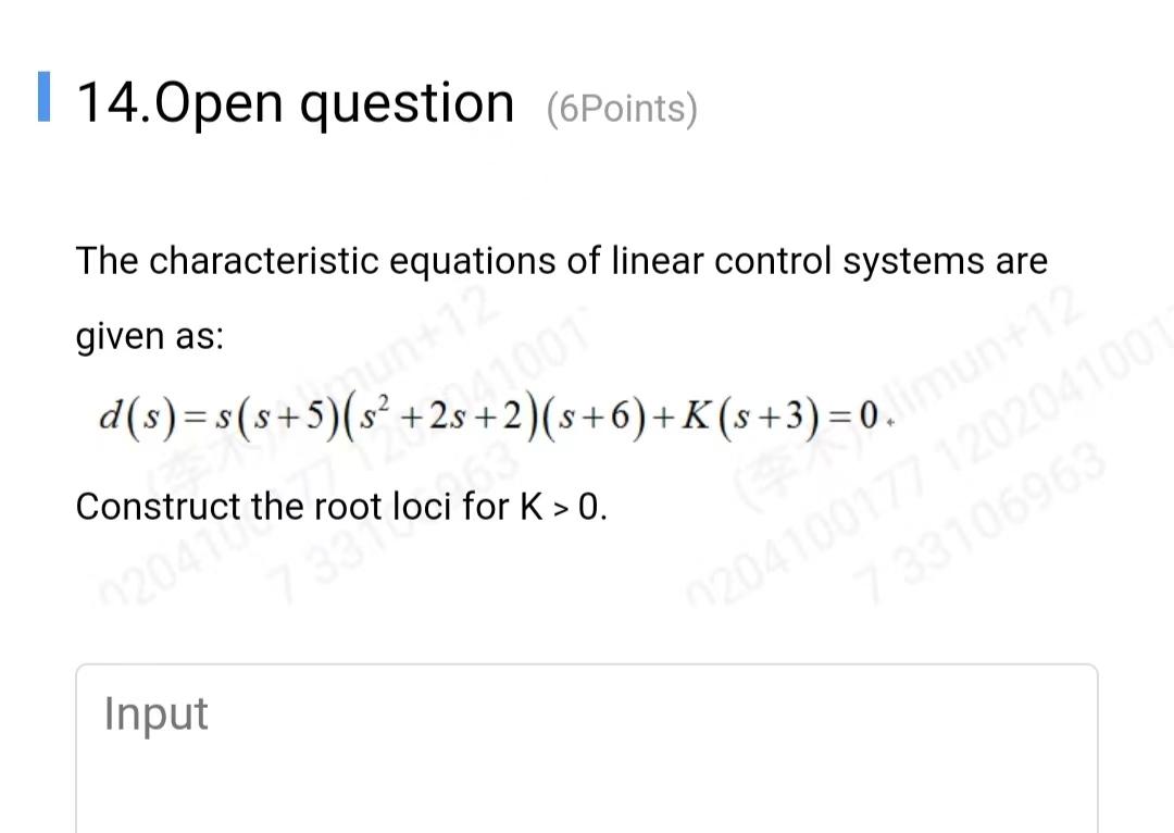 The characteristic equations of linear control | Chegg.com