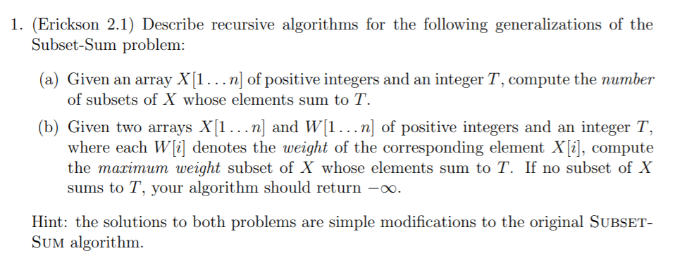 Solved 1. (Erickson 2.1) Describe recursive algorithms for | Chegg.com