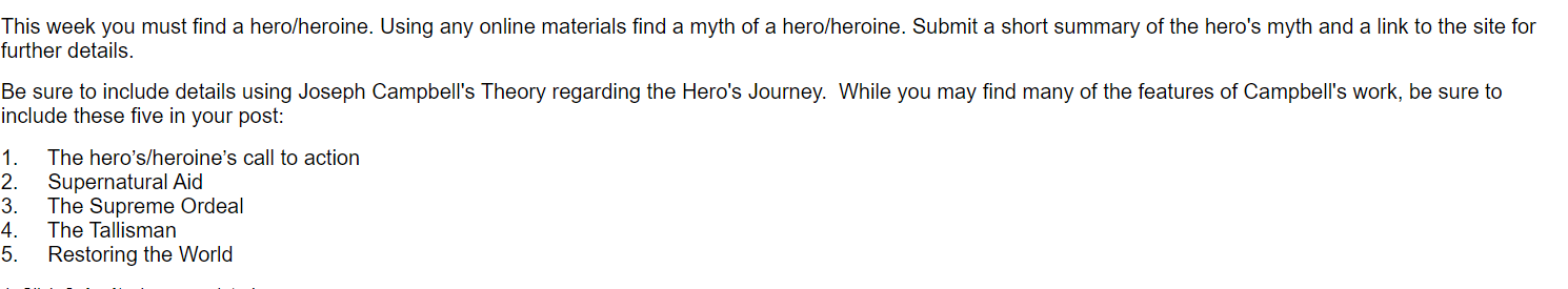 Solved This week you must find a hero/heroine. Using any | Chegg.com