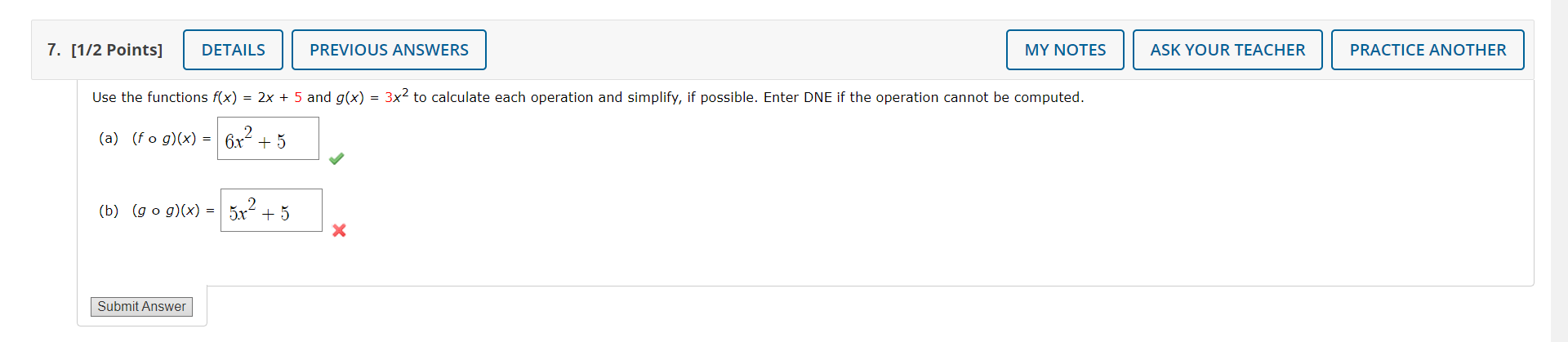 Use the functions f(x)=2x+5 and g(x)=3x2 to calculate | Chegg.com