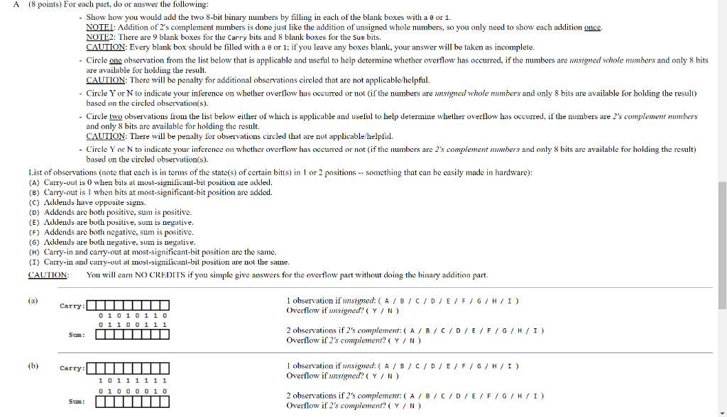 Solved A (8 points) For each part, do or answer the | Chegg.com