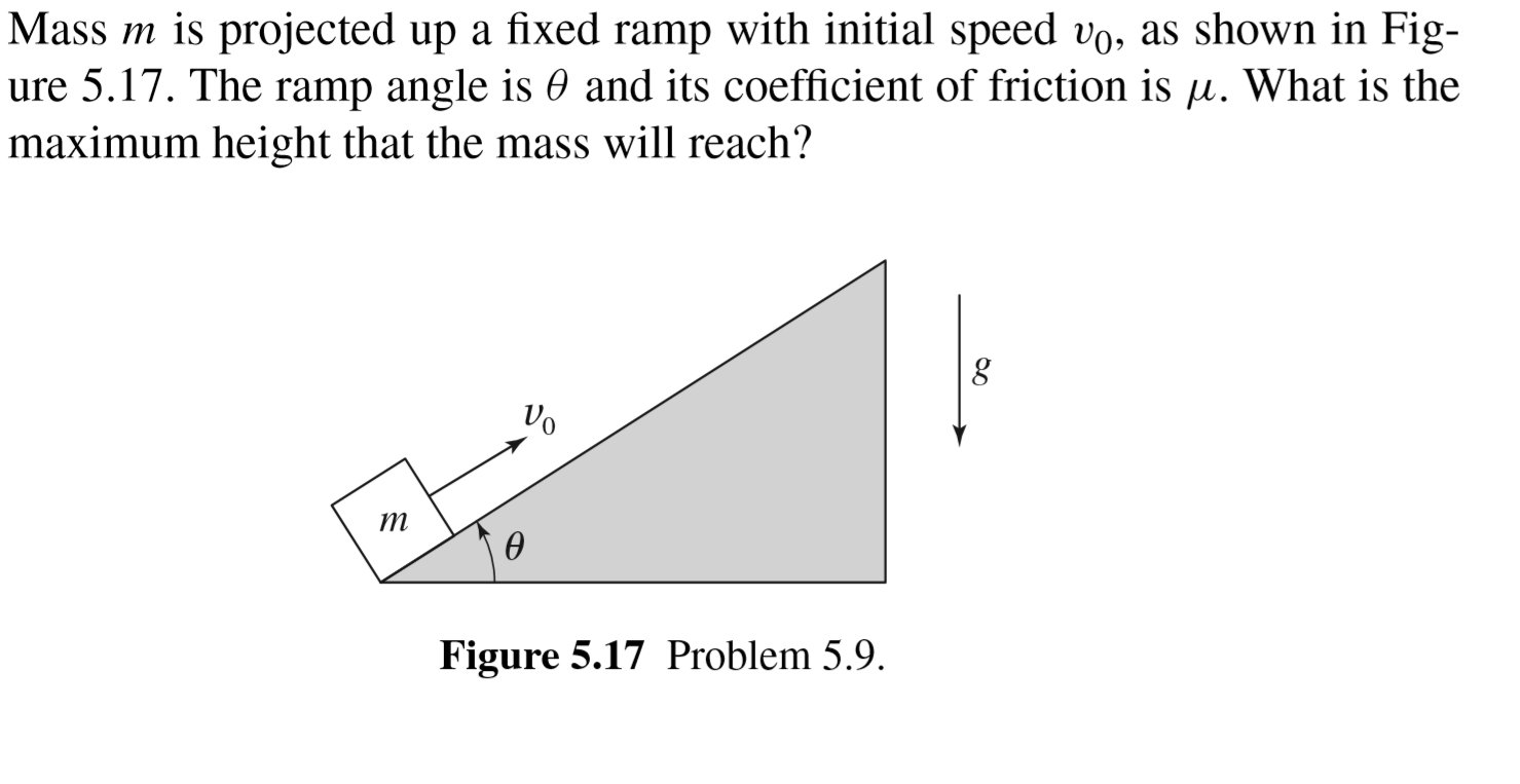 Solved Mass m is projected up a fixed ramp with initial | Chegg.com
