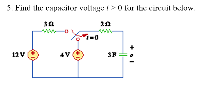 Solved 5. Find the capacitor voltage t> 0 for the circuit | Chegg.com