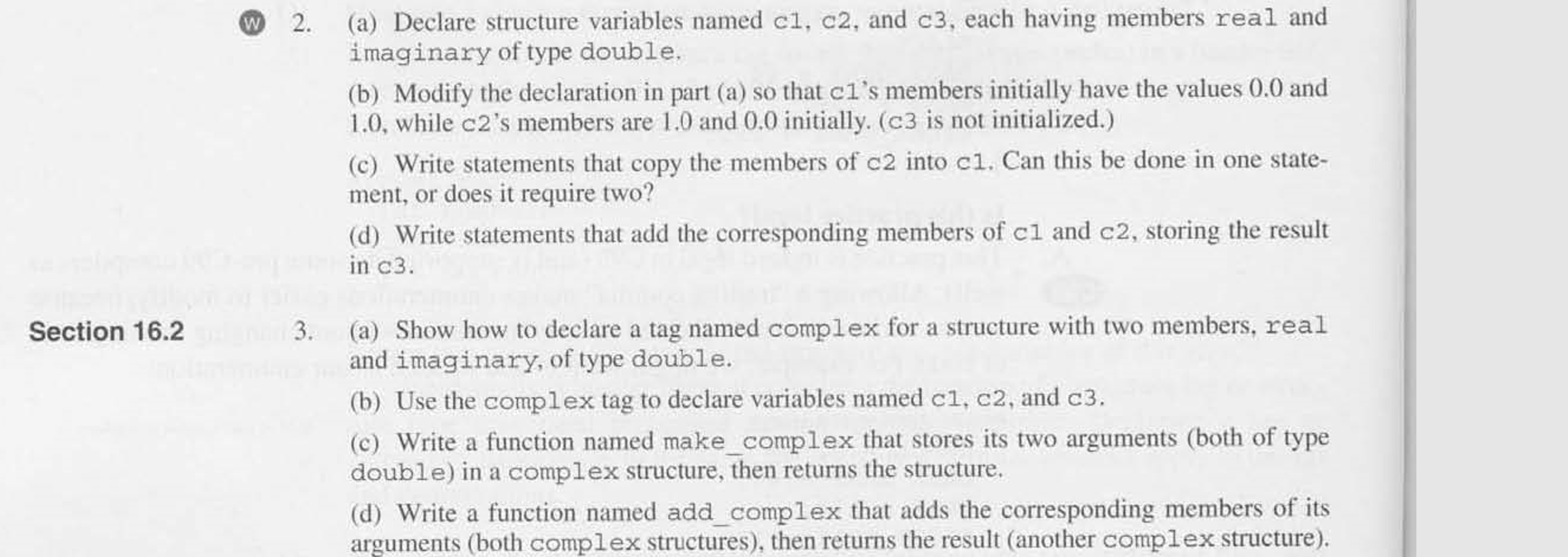 W 2. (a) Declare structure variables named c1, c2, | Chegg.com