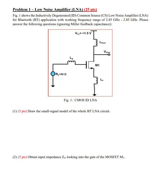 Solved Problem 1 - Low Noise Amplifier (LNA) (25 pts) Fig. I | Chegg.com