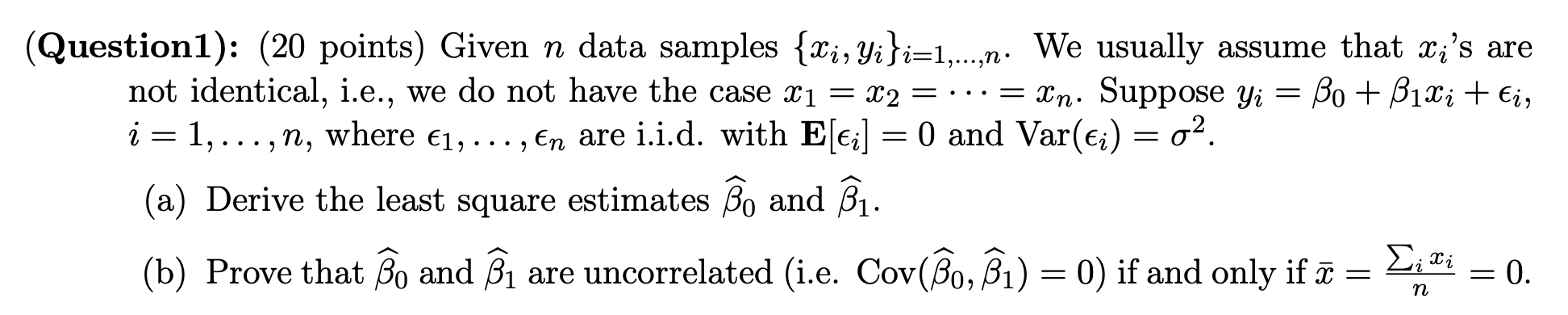 Solved Question1): (20 points) Given n data samples | Chegg.com