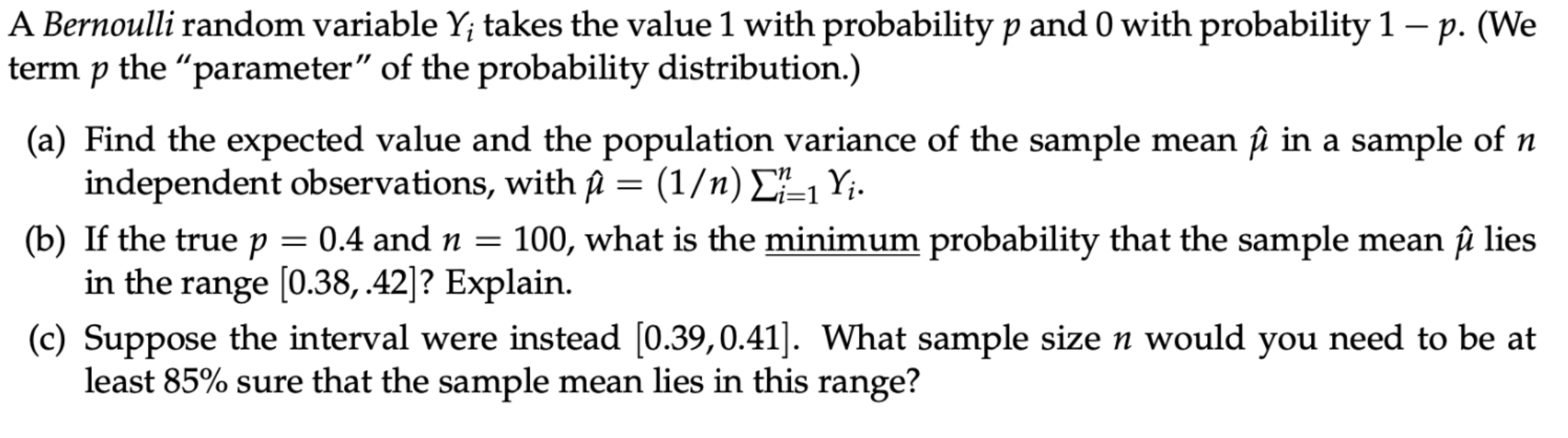 Solved A Bernoulli random variable Yị takes the value 1 with | Chegg.com