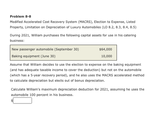 Solved Problem 8-8 Modified Accelerated Cost Recovery System | Chegg.com