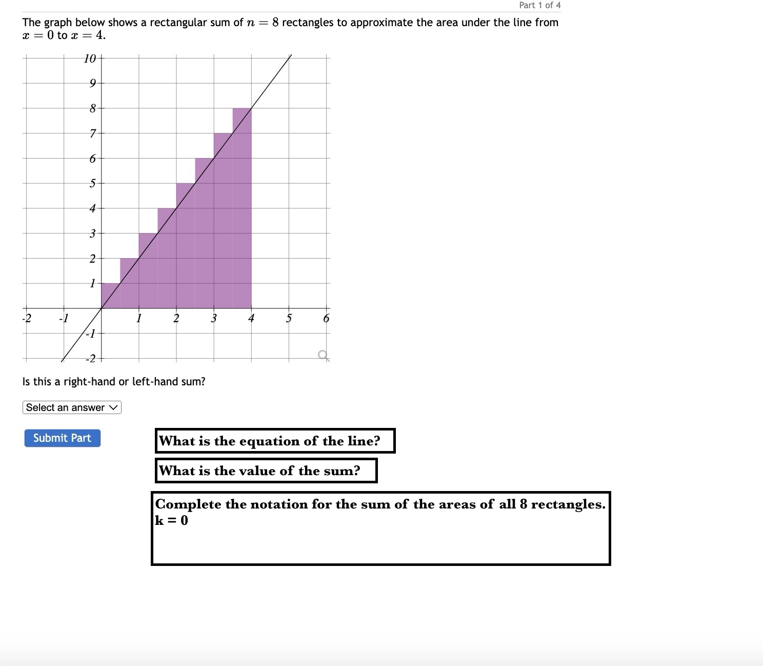 Solved The graph below shows a rectangular sum of n=8 | Chegg.com