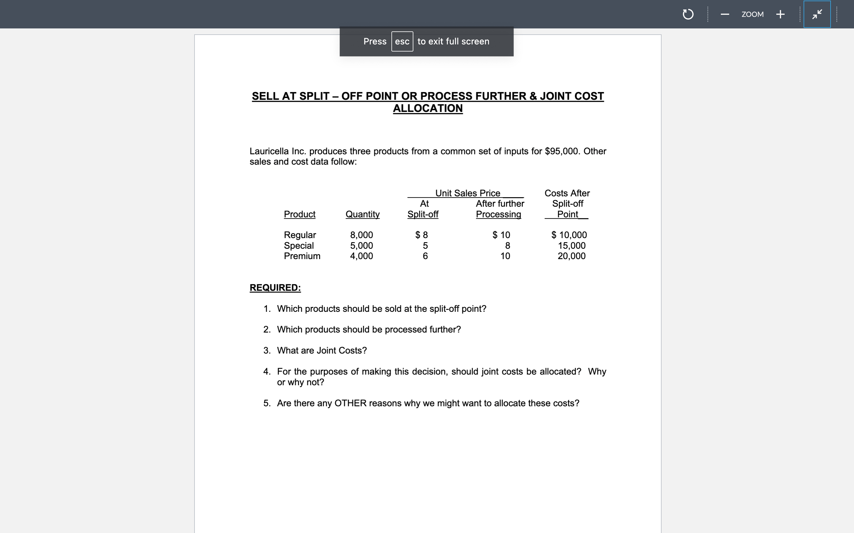 Solved SELL AT SPLIT - OFF POINT OR PROCESS FURTHER \& JOINT | Chegg.com