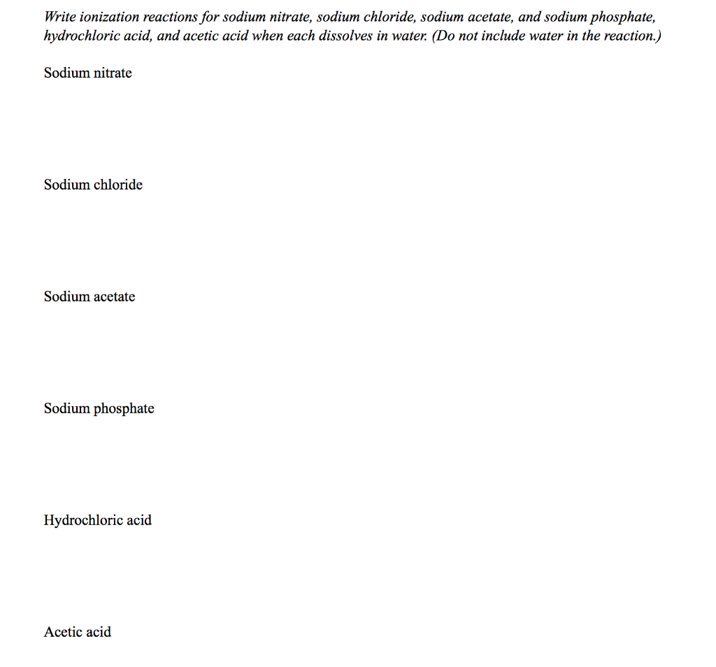 Solved Write ionization reactions for sodium nitrate, sodium | Chegg.com