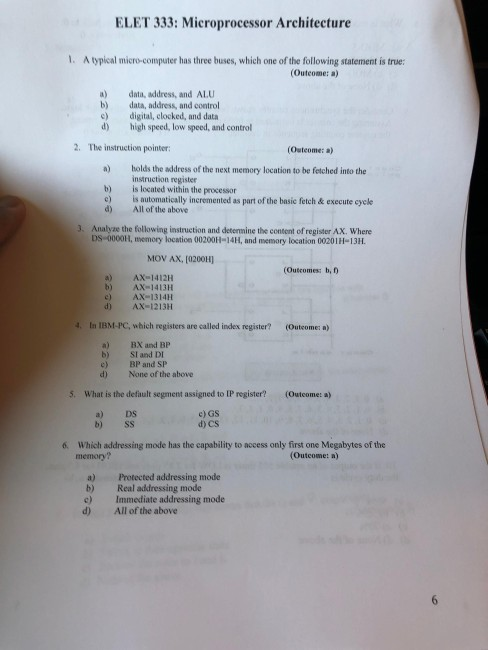 Solved ELET 333: Microprocessor Architecture 1. A typical | Chegg.com