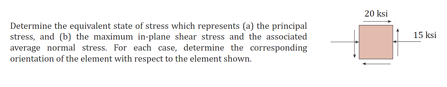 Solved 20 ksi 15 ksi Determine the equivalent state of | Chegg.com