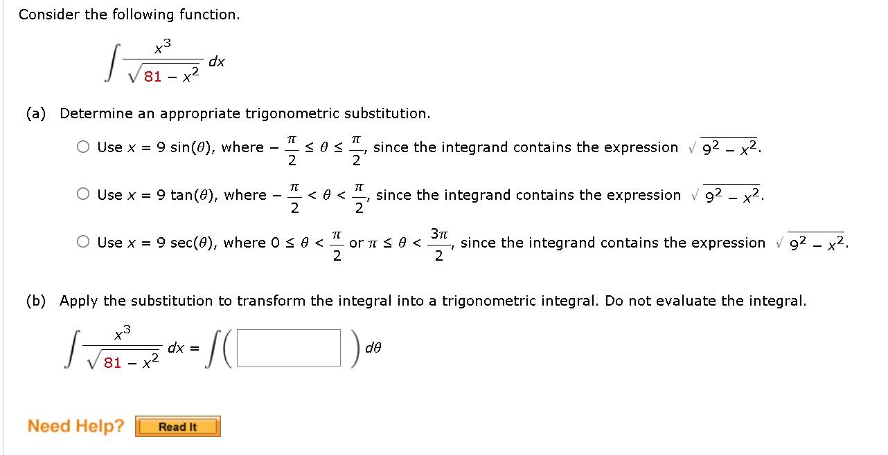 Solved Consider the following function. x3 dx 81 - x2 (a) | Chegg.com