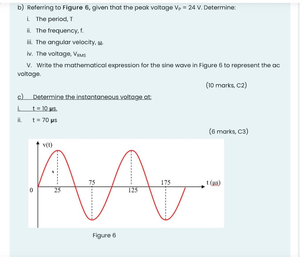 Solved b) Referring to Figure 6, given that the peak voltage | Chegg.com