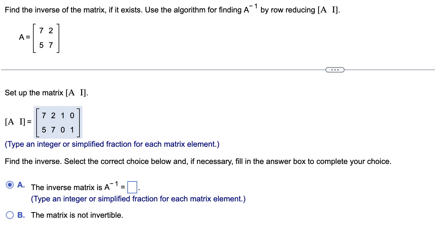 Solved Find the inverse of the matrix, if it exists. Use the | Chegg.com