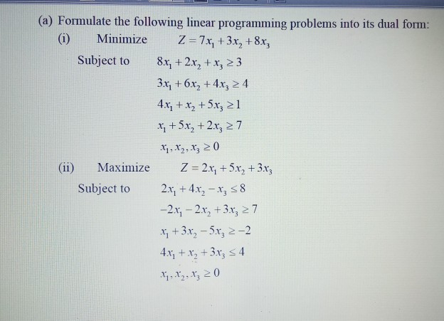 Solved (a) Formulate the following linear programming | Chegg.com