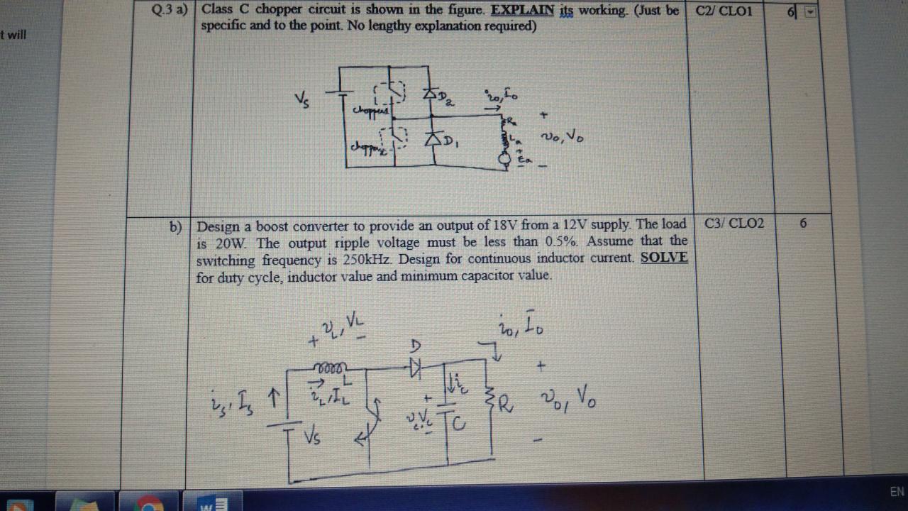 Solved C2 CLO1 Q.3 a) Class C chopper circuit is shown in | Chegg.com