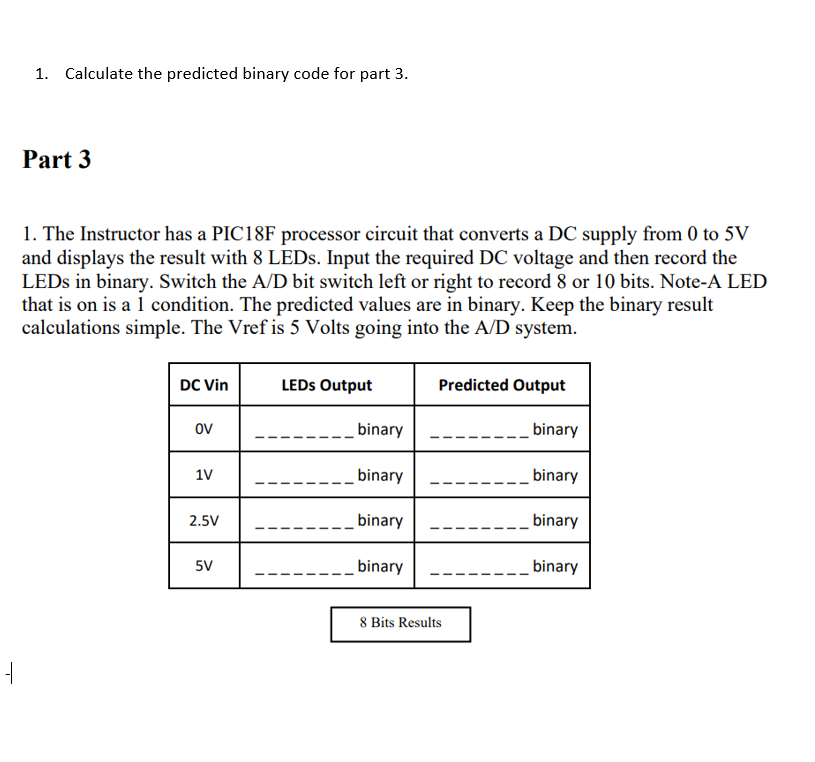 Solved 1. Calculate the predicted binary code for part 3. | Chegg.com