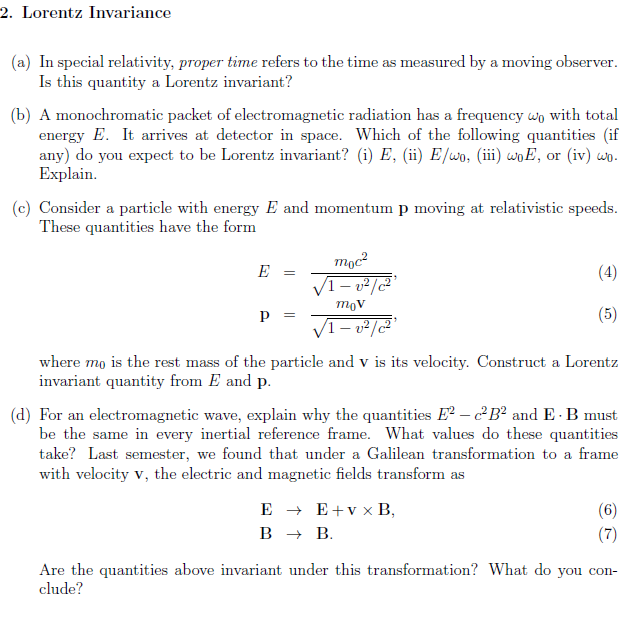 Solved 2. Lorentz Invariance (a) In special relativity, | Chegg.com