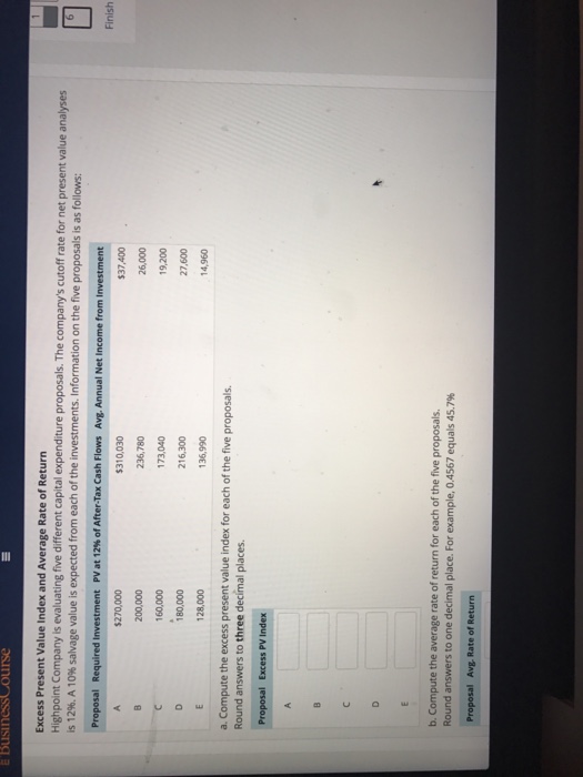 Solved E business LOurse Excess Present Value Index and | Chegg.com