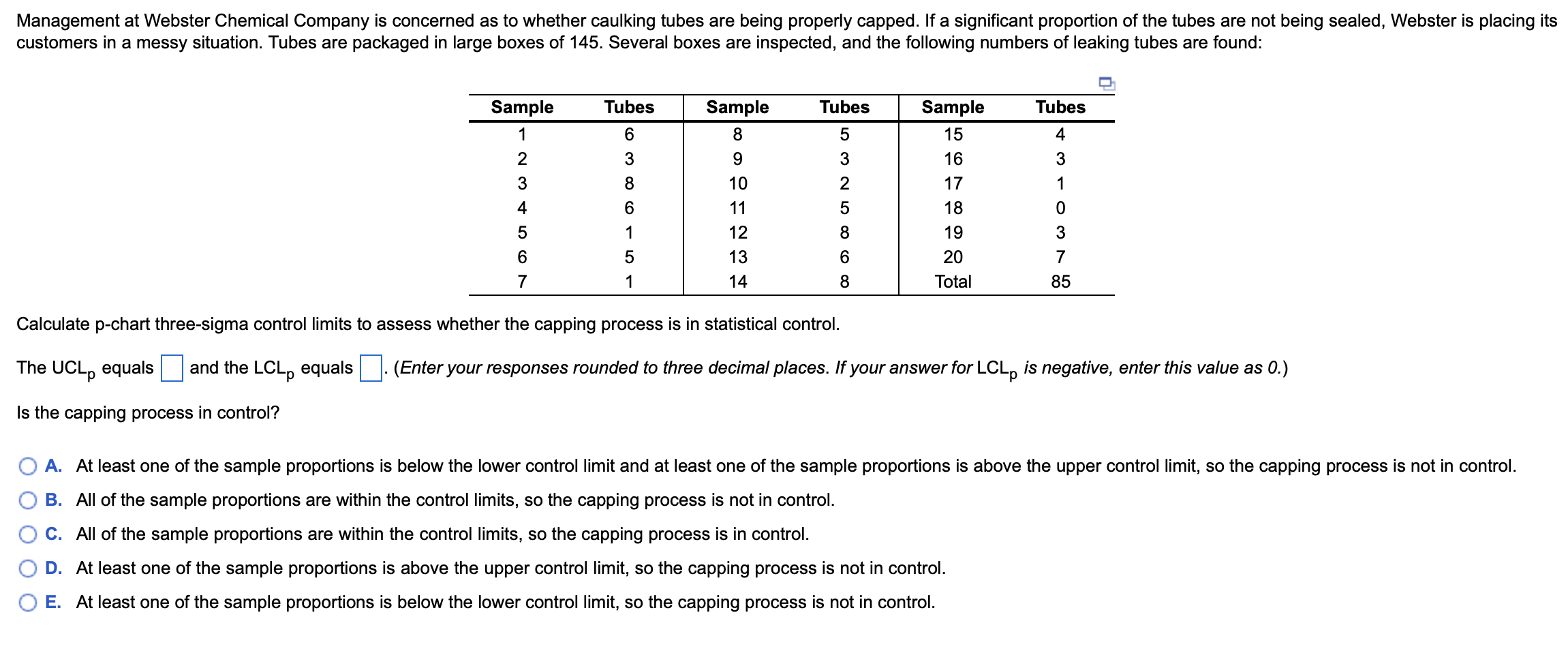 Solved Calculate p-chart three-sigma control limits to | Chegg.com