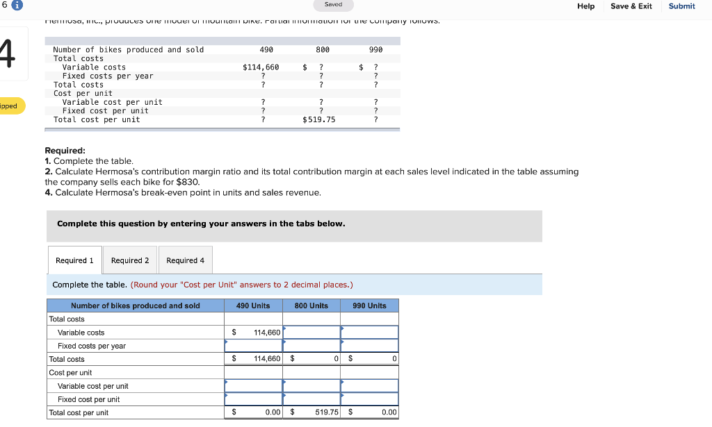 Solved Required: 1. Complete the table. 2. Calculate | Chegg.com