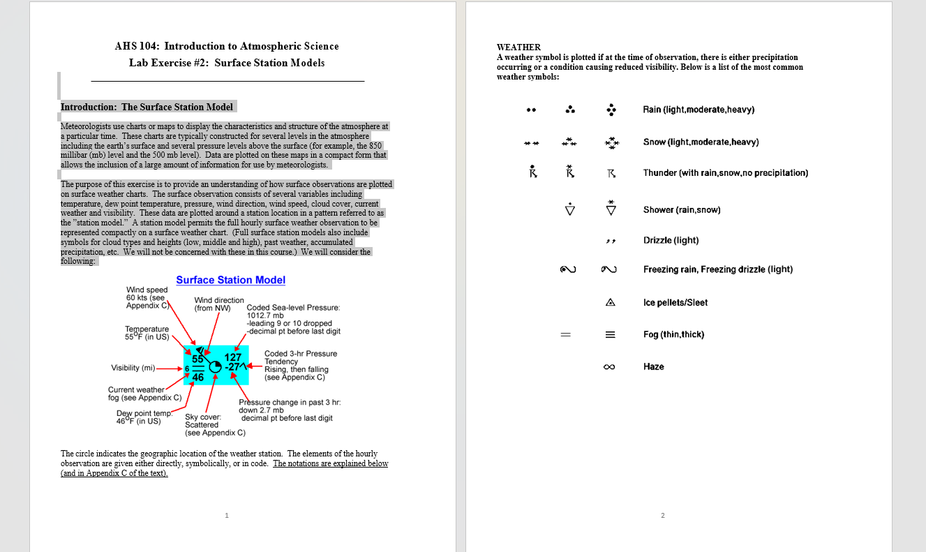 Solved AHS 104: Introduction to Atmospheric Science WEATHER | Chegg.com