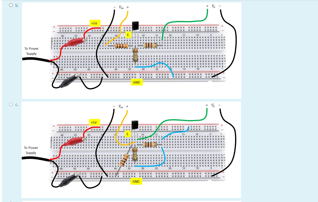 Solved Which breadboard setup correctly shows the BJT | Chegg.com