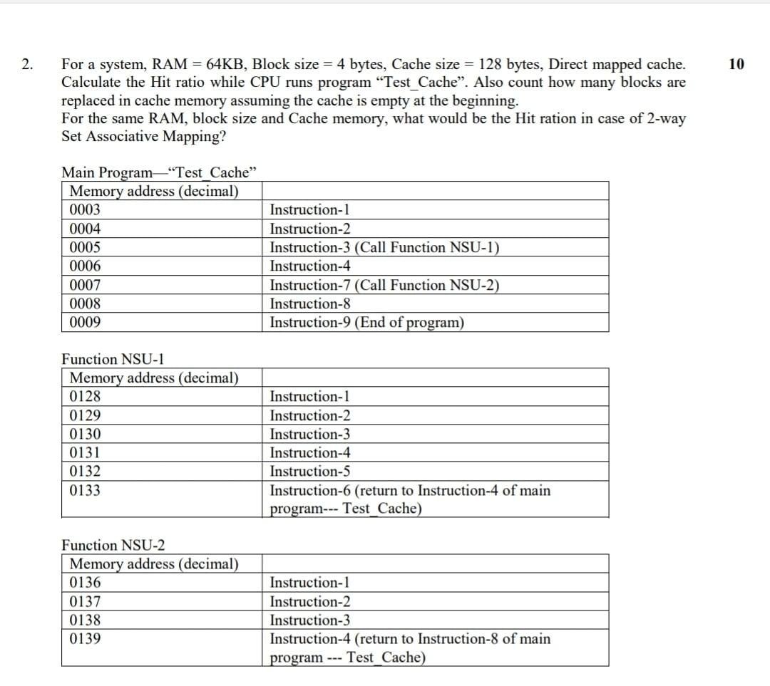 Solved 2. 10 For a system, RAM = 64KB, Block size = 4 bytes, | Chegg.com