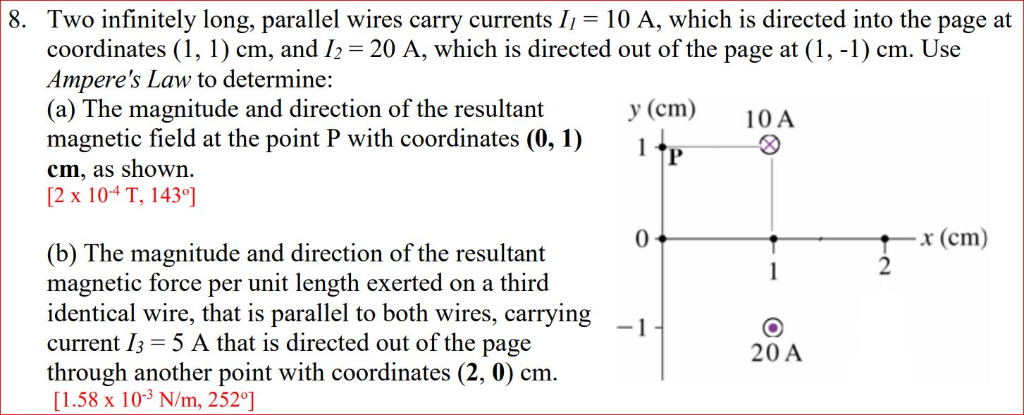 Solved 8. Two infinitely long, parallel wires carry currents | Chegg.com