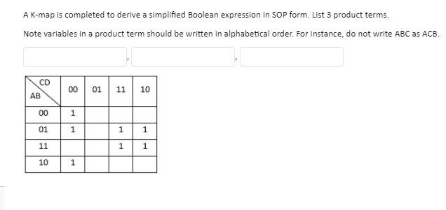 Solved A K-map is completed to derive a simplified Boolean | Chegg.com