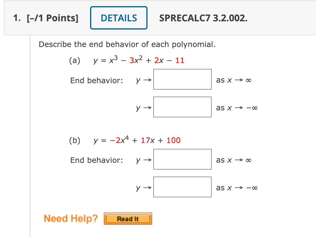 Solved Describe the end behavior of each polynomial. (a) | Chegg.com